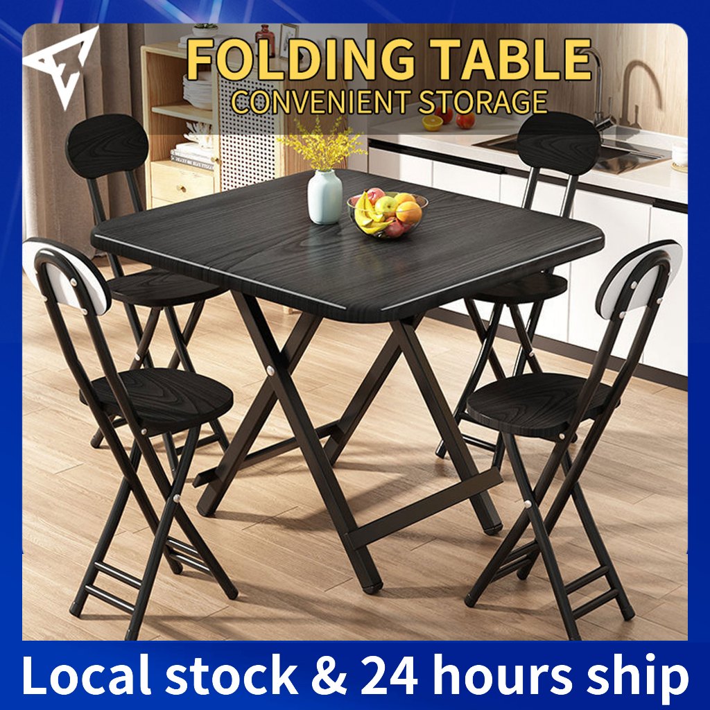 Foldable Square Round Dining Table and Chair Set Modern Wood Weather ...