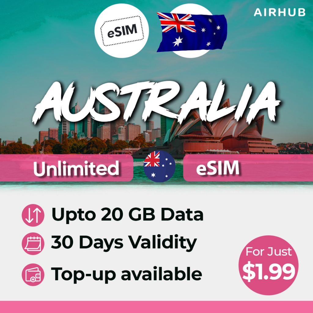 Australia eSIM 4GB - 23GB - Data Only - Instant Delivery via Email by Airhub | Shopee Singapore