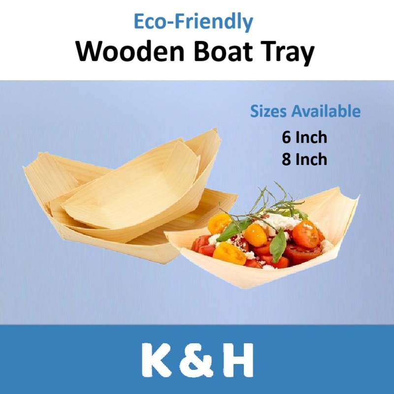 [Wooden/Paper] Boat Tray / Disposable Tray / Boat Shape Tray - 6inch ...