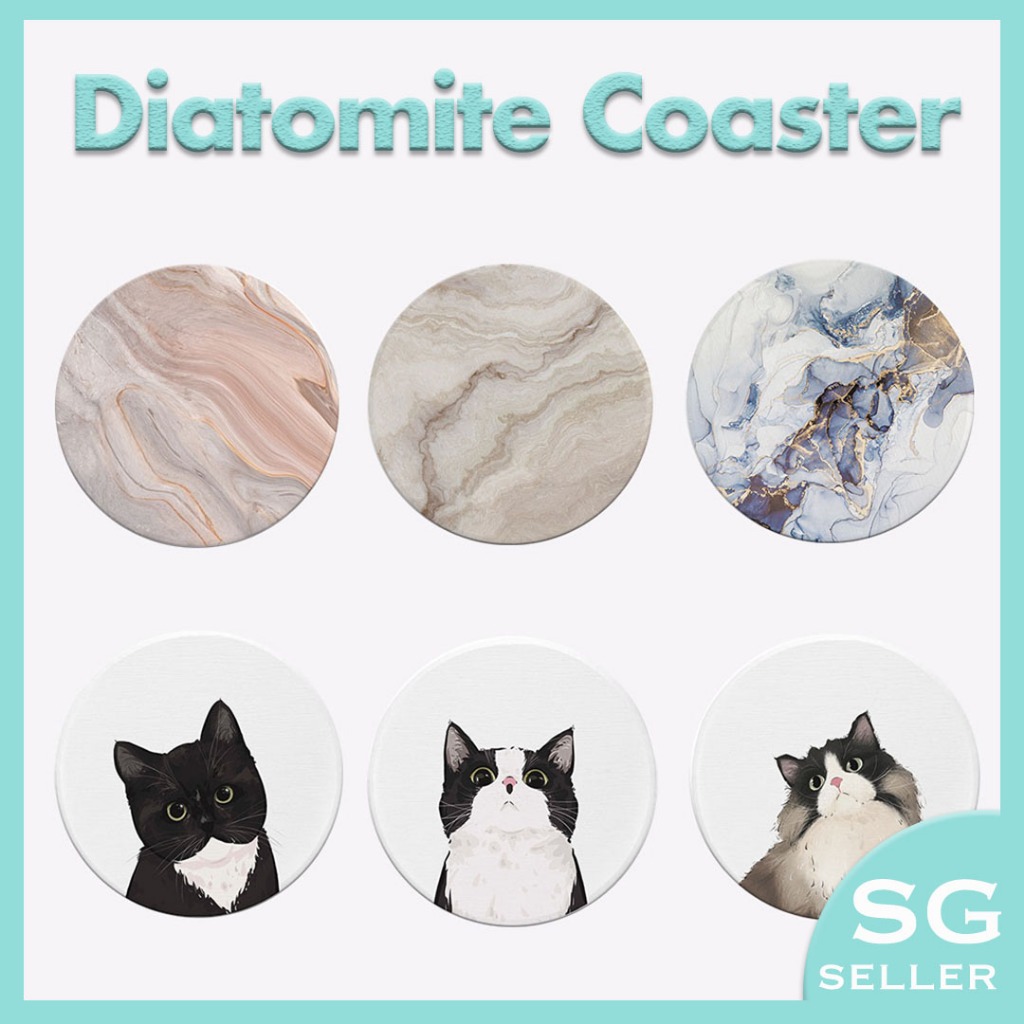 [SG STOCK] Diatomite Hard Coaster for Cup Absorbent Fast Drying With ...