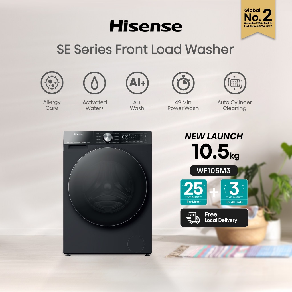 Hisense 10.5kg Front Load Washing Machine, SE Series, WF105M3, Front ...