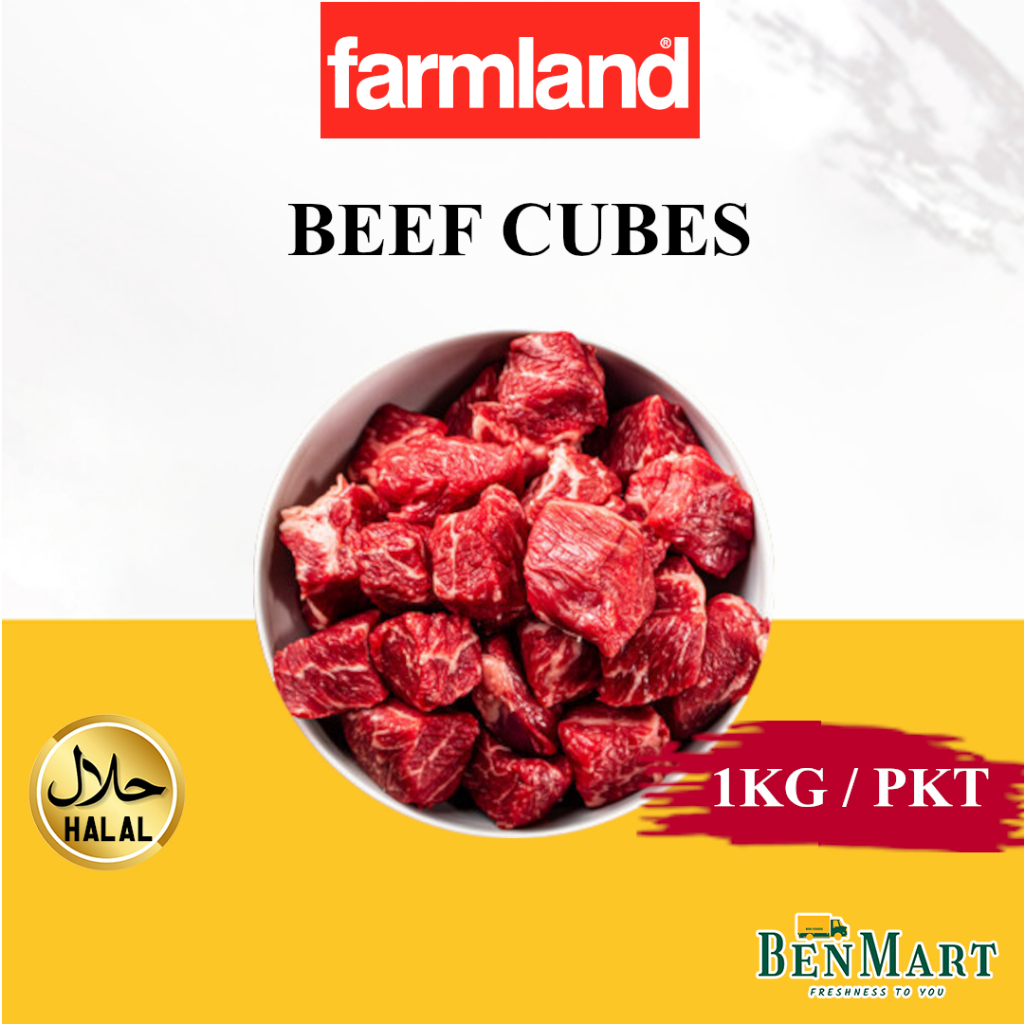 [BenMart Frozen] Farmland Beef Cubes 1kg - Halal - Brazil - Cube ...
