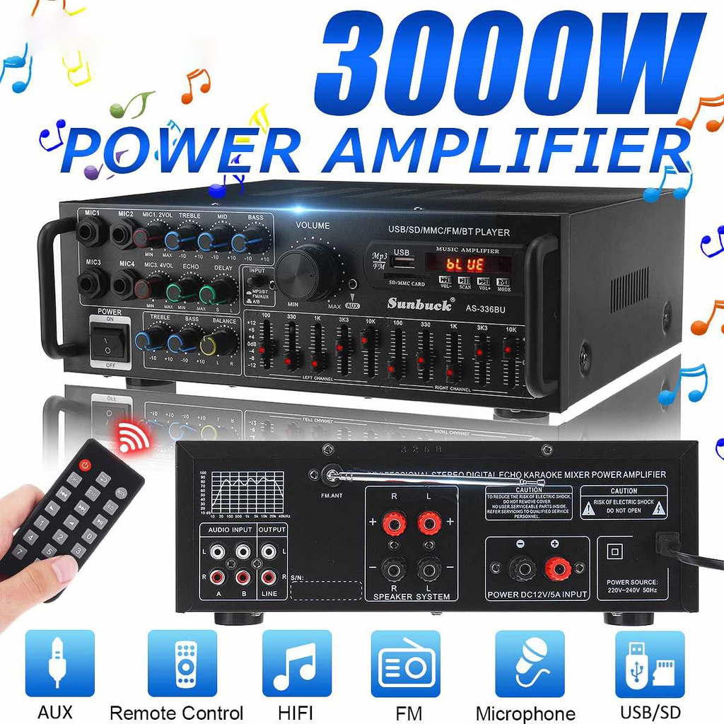【Ready stock】3000W High Power Bluetooth Audio 2 Channel Amplifier 12V ...