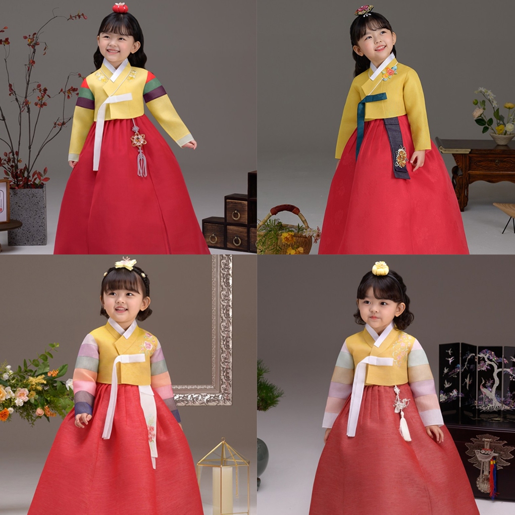 [KIDS HANBOK] Korea Traditional Red Yellow Vibrant Girl Hanbok ...