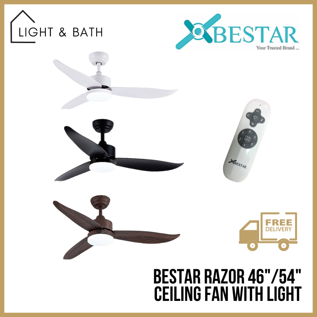 Bestar Razor 46"/54" Ceiling Fan With Light, Available in Wood, Matte ...