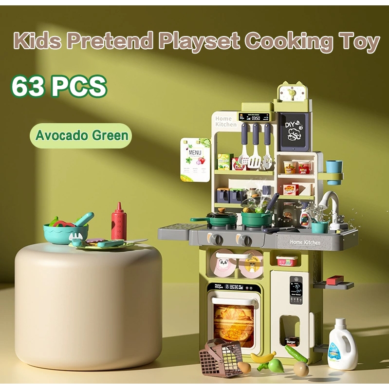 63 Pcs Kids Pretend Playset Cooking Toy Kitchen Toy Cooking Set with ...