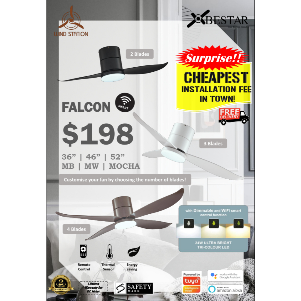 [FREE DELIVERY] BESTAR Wifi CEILING FAN- FALCON 36in/46in/52in DC Motor ...