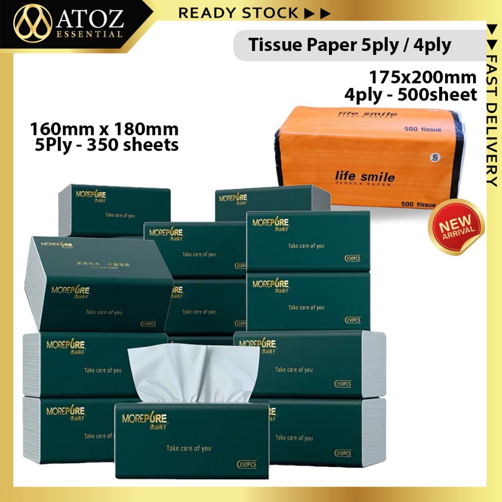 🔥SG READY STOCK🔥Facial Tissues 5 Ply /350 Sheets Pure Wood Pulp Tissue ...