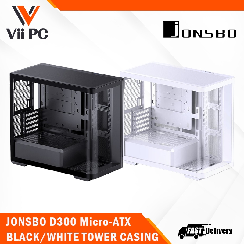 JONSBO D300 Large MATX BLACK/WHITE TOWER CASING - One-piece Glass Panel AO270 Deg View , MATX ...