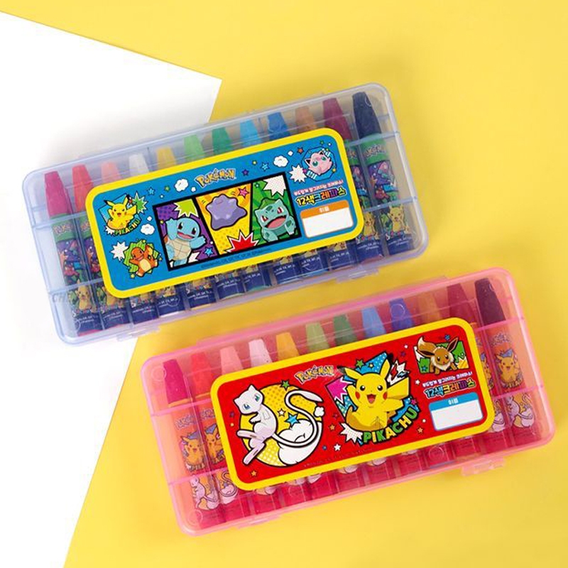 Pokemon 12 Colors Crayon Kids Drawing Plastic Case Korean Stationery ...