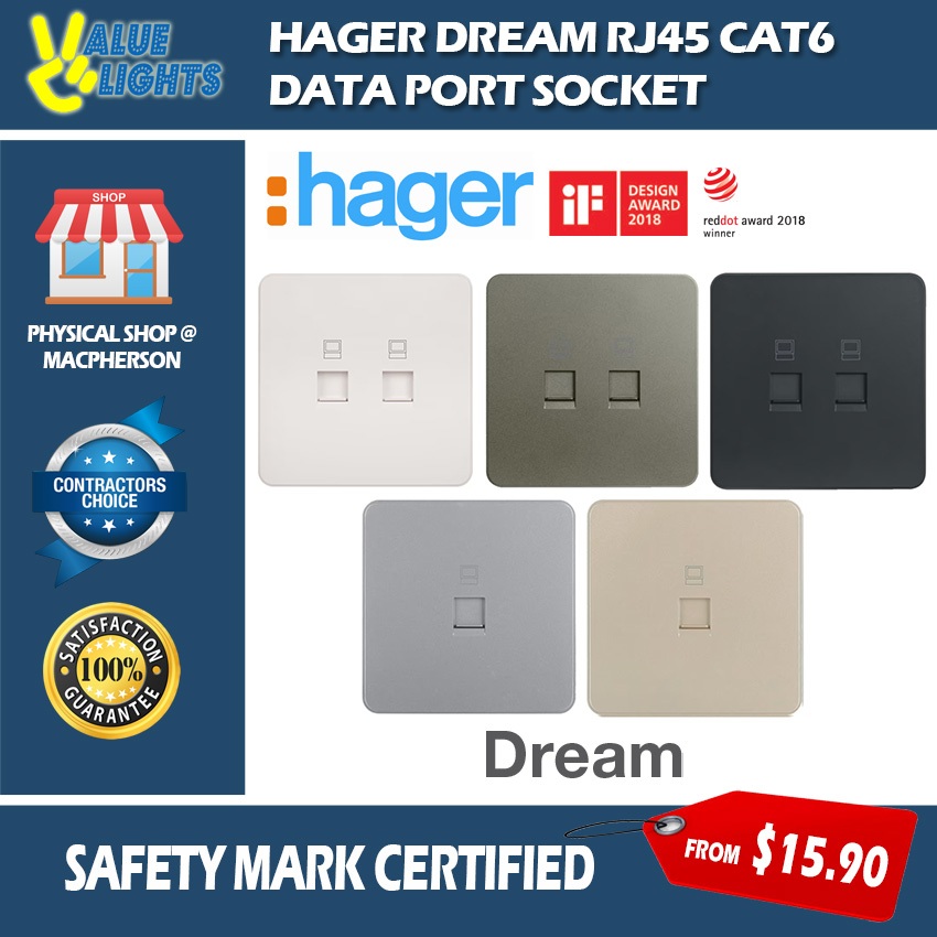 Hager Dream Cat6 Data Socket RJ45 Port Single Double Singapore Safety ...