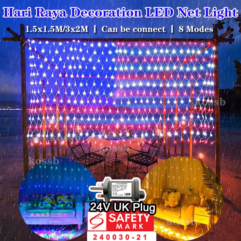 Lampu Raya Hari Raya Lights 3x2M 200LED Net Mesh Fairy String Lights ...