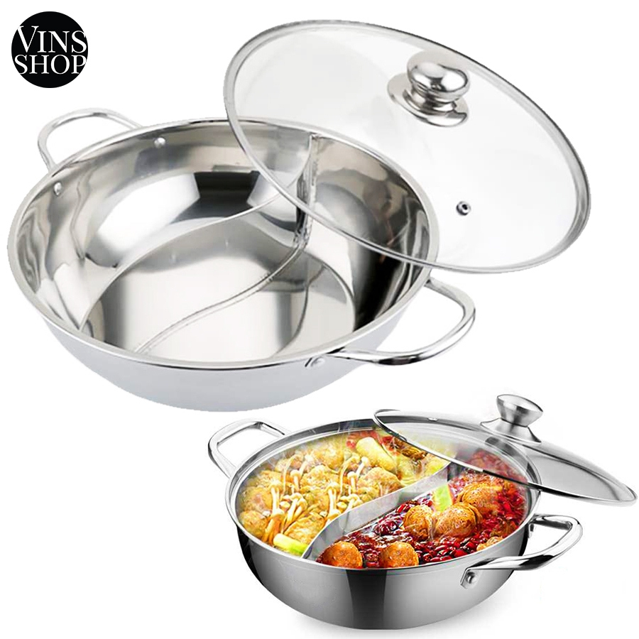 VINS 2 Sides Cooking Pot with Glass Lid Cover Steamboat Yuan Yang ...