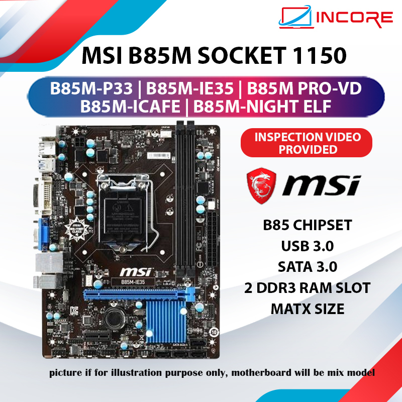 MSI B85M-IE35 Socket 1150 DDR3 Intel B85 H81 Motherboard Mobo Intel 4th Gen USB 3 Intel ...