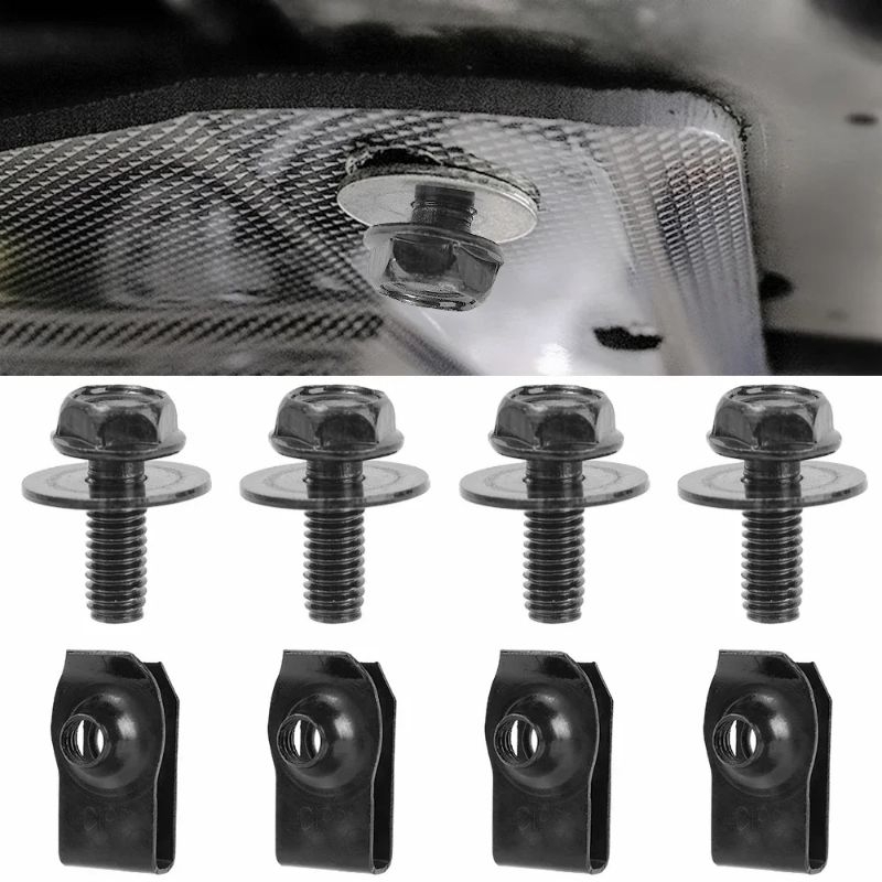 4 Sets Car Body Bolts & U-nut Clips M6 Engine Cover Under Splash Shield ...