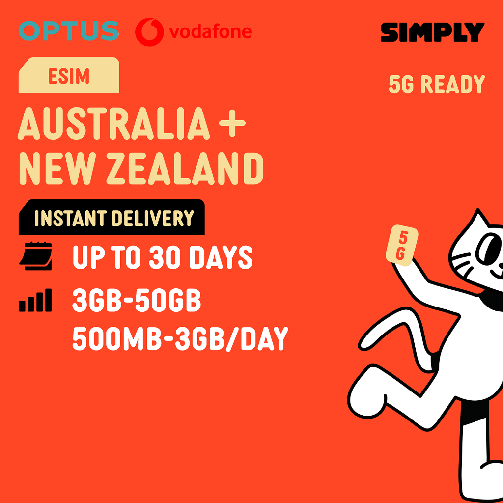 SIMPLY [eSIM] Australia + New Zealand| 3-30 Days | Daily: 500MB - 3GB | Total: 3GB-50GB ...