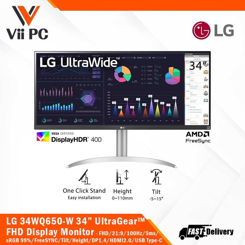 LG 34WQ650-W 34" UltraWide™ FHD(2560x1080)/IPS/21:9/100Hz/sRGB99 ...