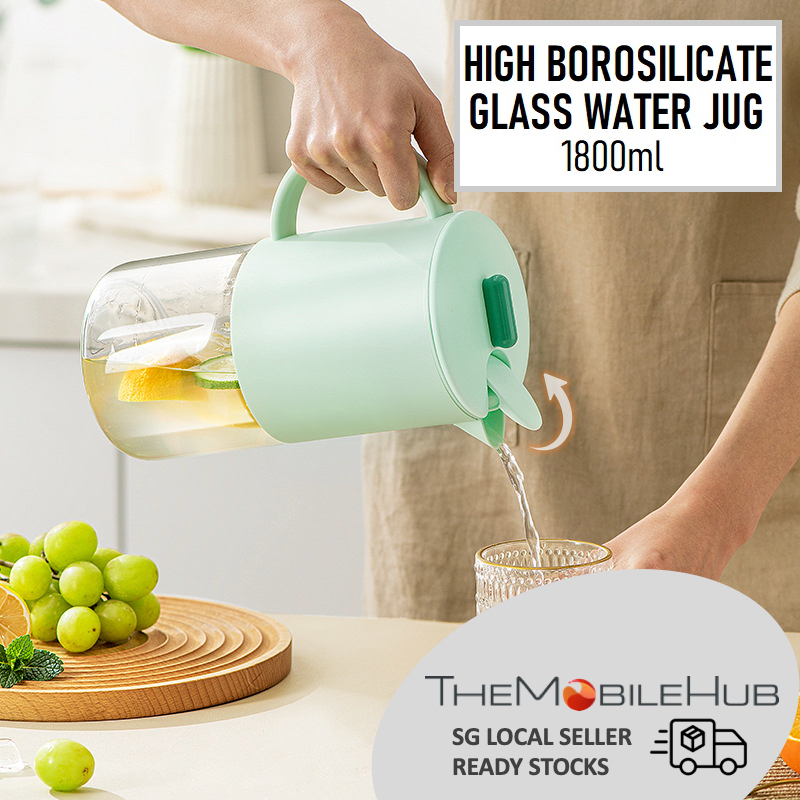 High Borosilicate Glass Water Jug 1800ml Pitcher Cold Hot Water Bottle ...