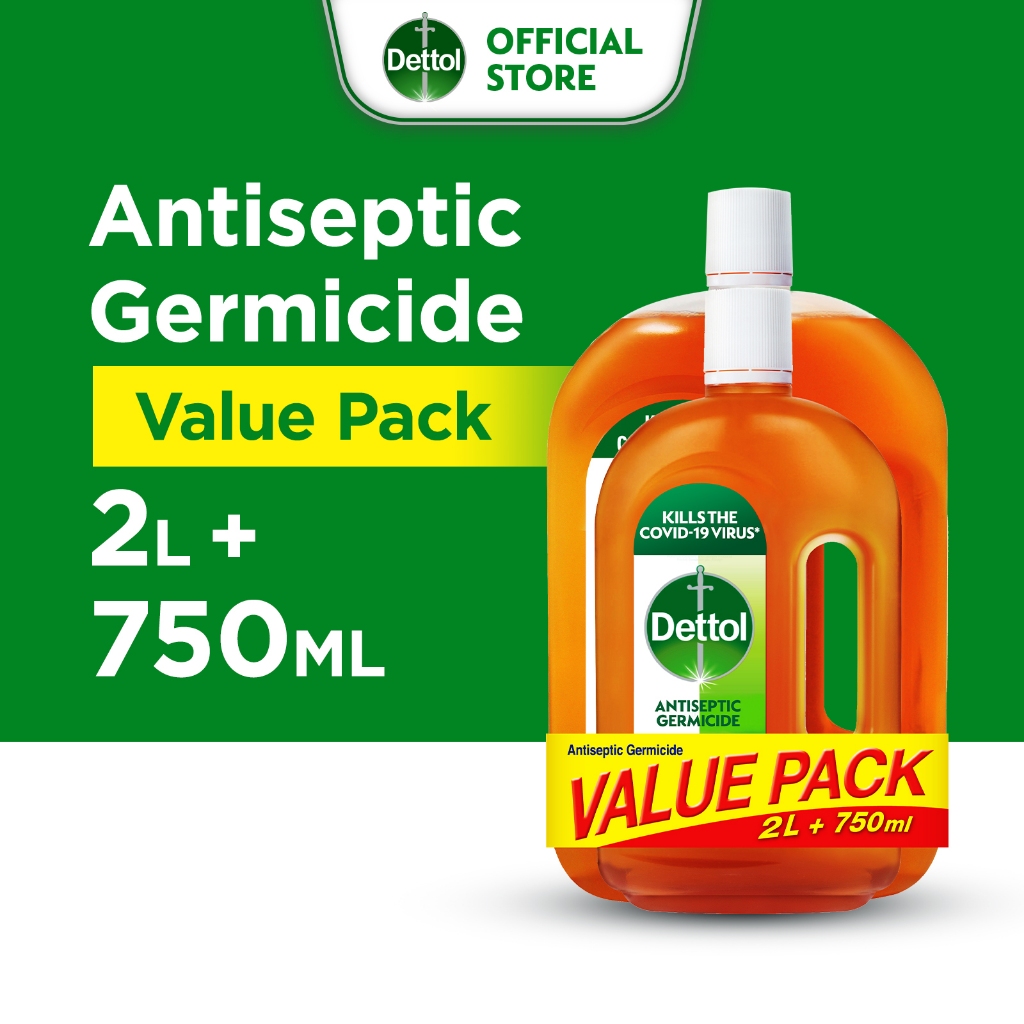 Dettol Antiseptic Liquid 2L + 750ml - Value Pack (Kills 99.9% of Germs ...