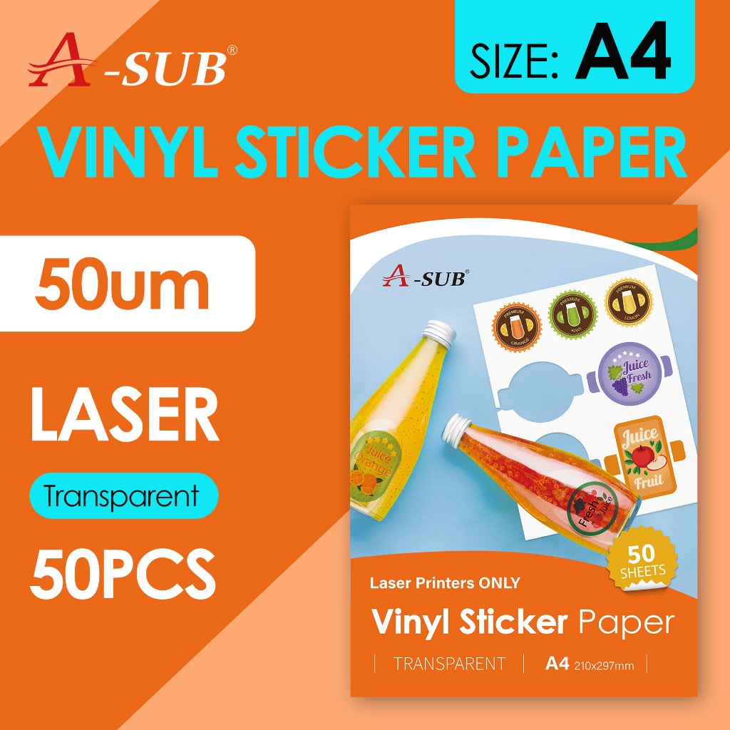 【Laser Sticker】A-SUB Waterproof Printable Vinyl Sticker Paper, Self ...