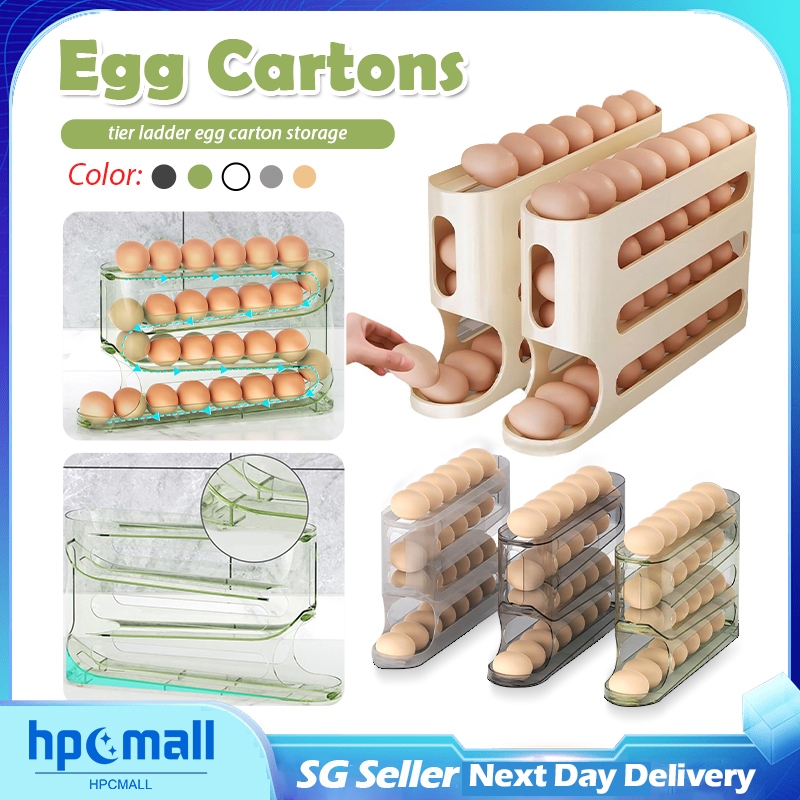 【Ready Stock】Egg Storage Organizer 4-Tier Sliding Egg Box About 30 Eggs ...