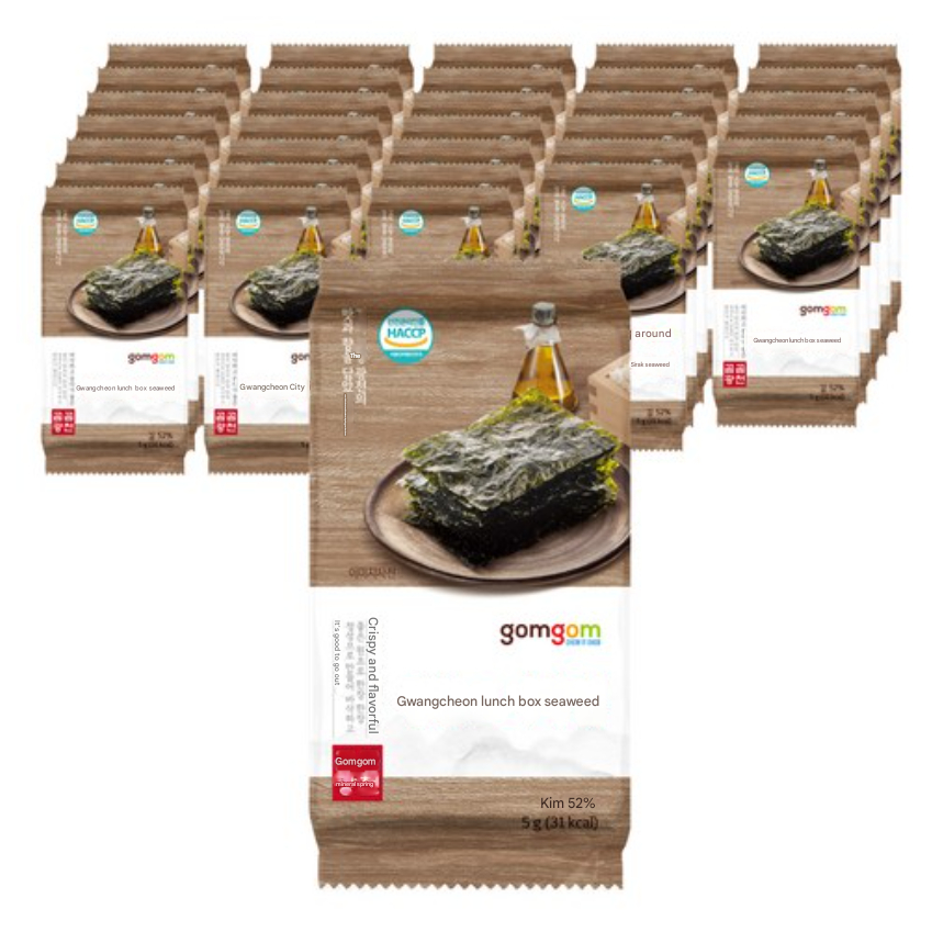 Gomgom Kwangcheon Roasted Seaweed Snack 5g x 32 Packs – Korean Laver for Lunchbox, Crispy ...