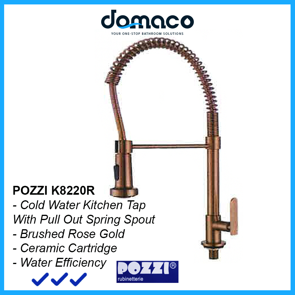 Pozzi K8220R Brushed Rose Gold Pull Out Spring Spout Kitchen Sink Tap ...