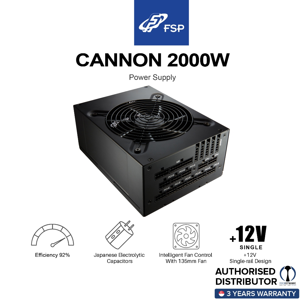 FSP Cannon 2000W PRO 92+ Full Modular (PCIe Gen 5.0 Cable x 1 FOC ...