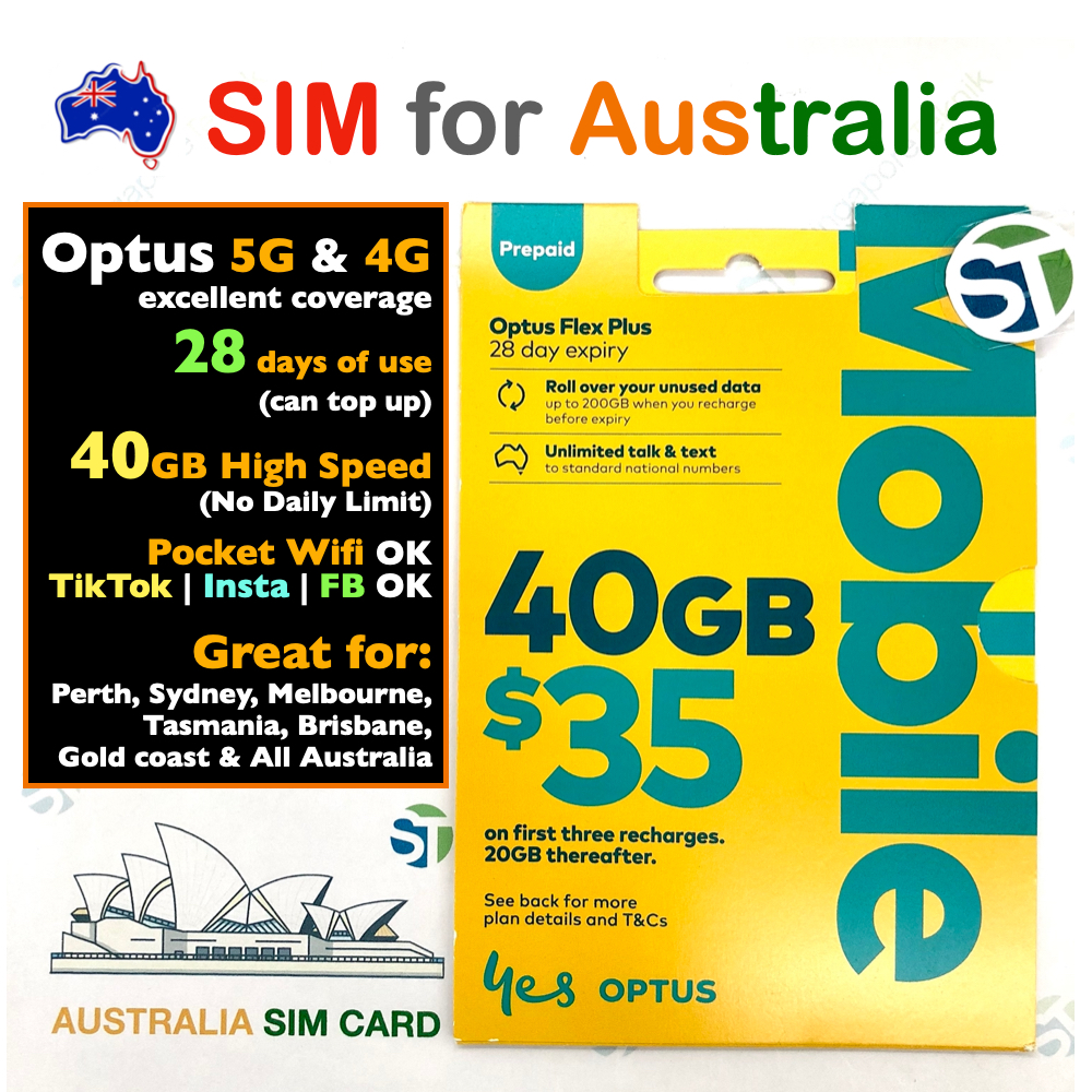 BEST Australia Optus SIM Card 40GB Data Free Call SMS All 5G 4G Mobile ...