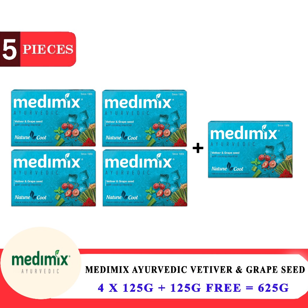 MEDIMIX Ayurvedic Vetiver & Grape Seed Soap 4 X 125g + 125g FREE = 625g ...