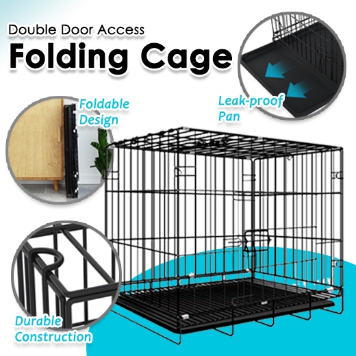🇸🇬 Double Door Foldable Dog Cage With Removable Tray / Folding Metal ...