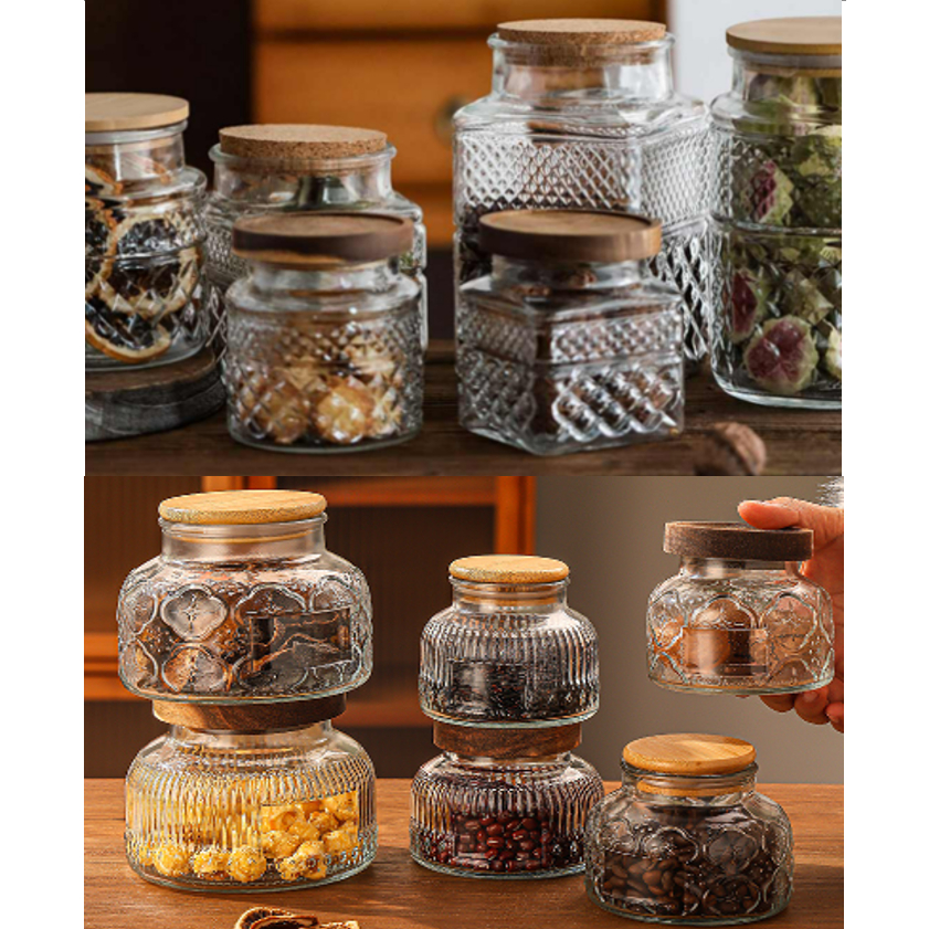 {SG Seller} Glass Jar (B) 浮雕Embossed Glass Jar With Acacia Lid | Shopee ...