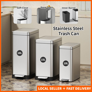 Stainless Steel Dustbin with Lid Soft Closing Rubbish Bin Large Trash ...