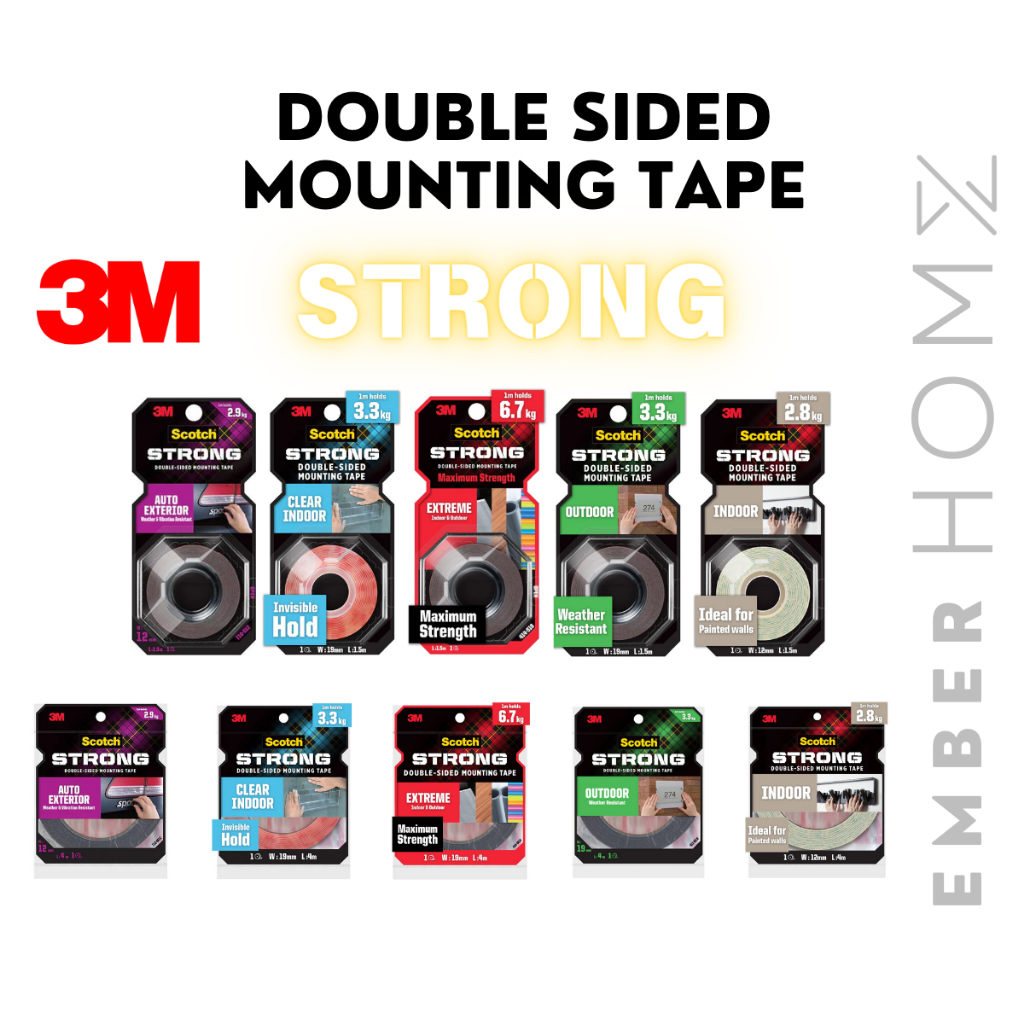 3M Scotch Double Sided Strong Mounting Tape Indoor/Outdoor/Extreme ...