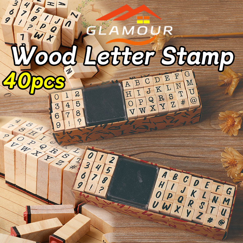 [SG] 40Pcs Chop Alphabet Stamps Wood Letter Stamp Vintage Wooden Letter ...