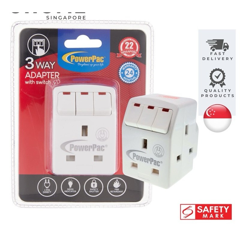 Powerpac 3 Way Multi Adaptor With 2 Pin Direct Plug (PP8733) | Shopee ...