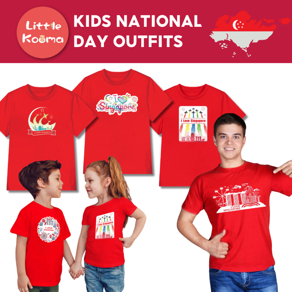 Kids National Day Outfits NDP 2024 I Love Singapore Boy & Girl Red Top ...