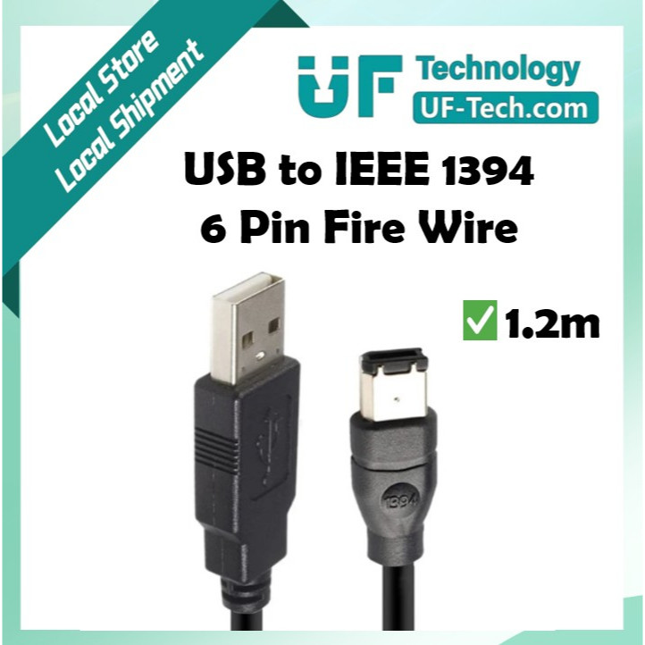 UFTECH USB-A Male to IEEE 1394 6 Pin Male Fire Wire Cable Adapter 1.2m ...