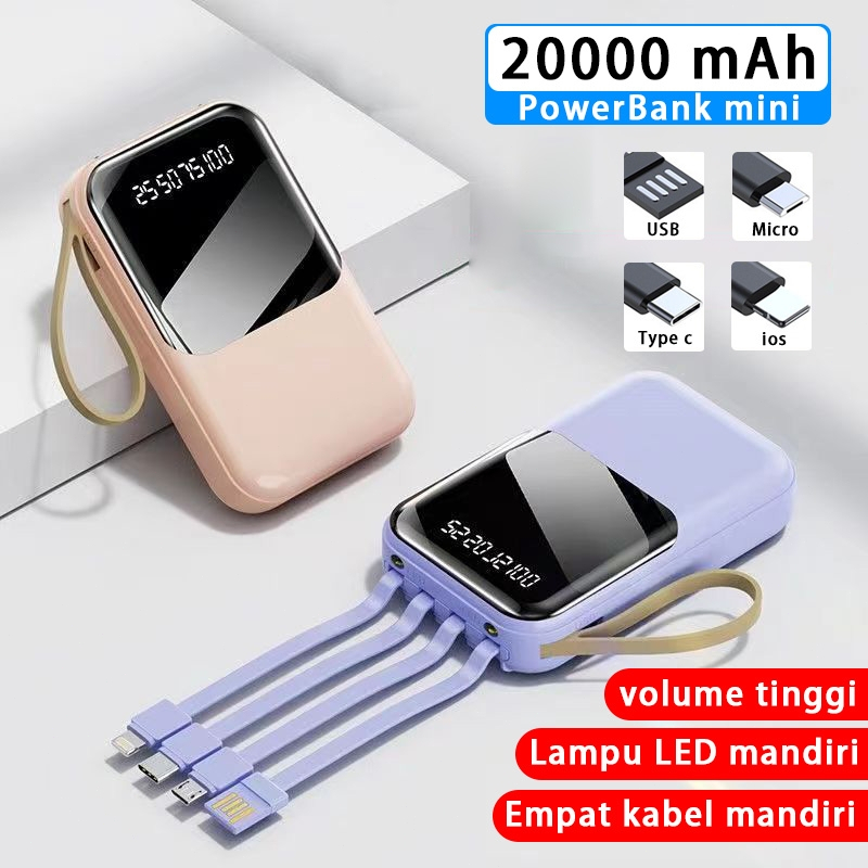 (SG ready stock) Power Bank 20000 mAh Mini Size with 4 Data Cables LED ...