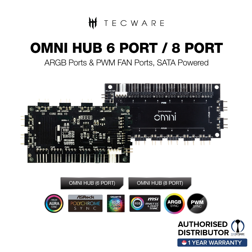 TECWARE Omni Hub 6 / Omni Hub 8 Ports PWM + ARGB Hub, SATA Powered ...