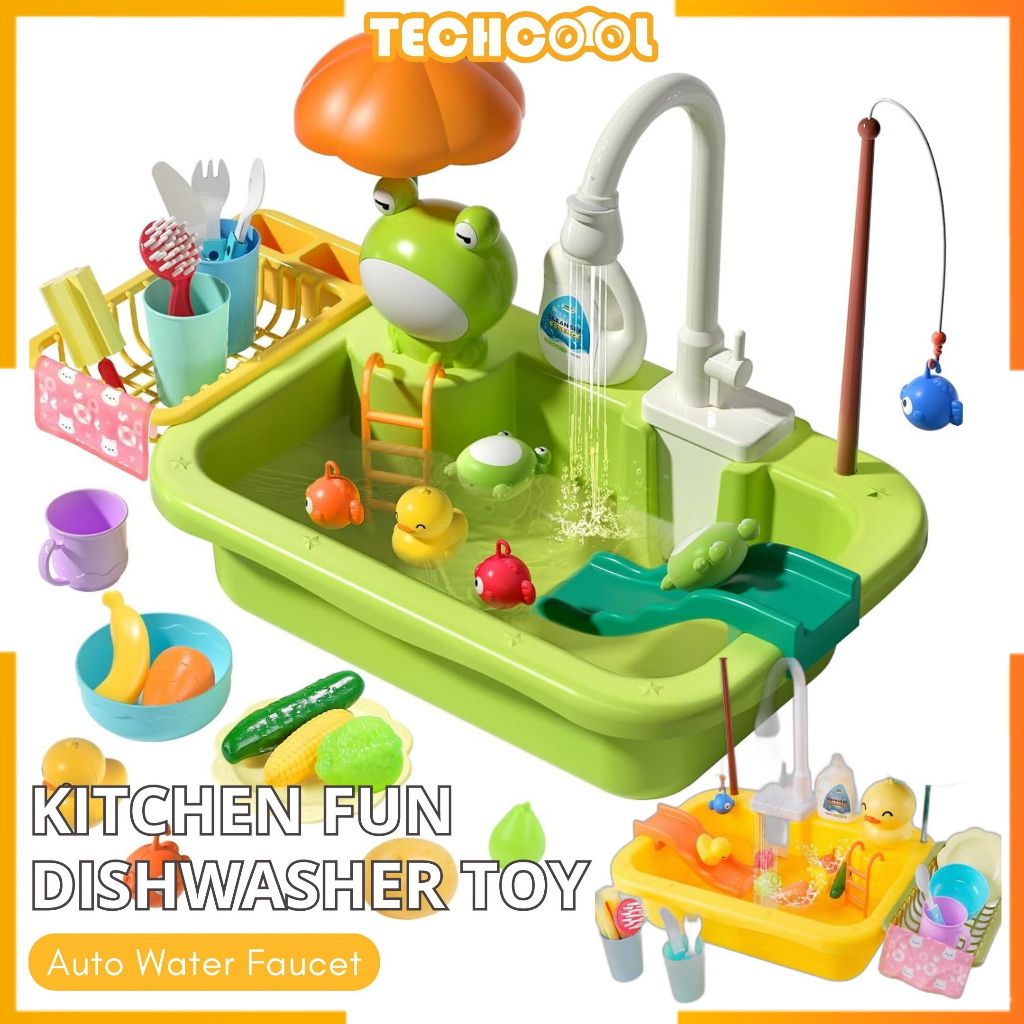 Pretend Play Sink Toys Kids Dishwasher Toy Set Washing Basin Fishing ...