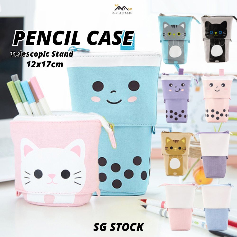 {SG} Cat Pencil Case Pencil Pouch Retractable Cartoon Cute Pencil Bag ...