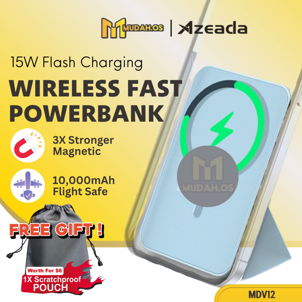 AZEADA Powerbank Type C Output 15W Wireless Magnetic 20W PD + QC Fast Charging Slim Pawer Bank ...