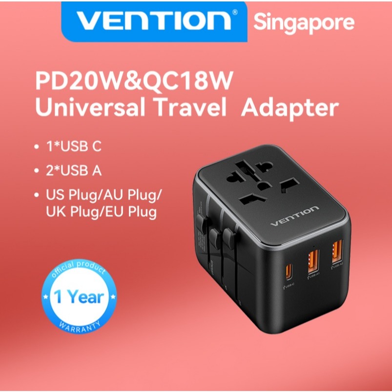Vention Universal Travel Adapter PD 20 | 65W All in One Worldwide Travel Adapter Wall Charger AC ...