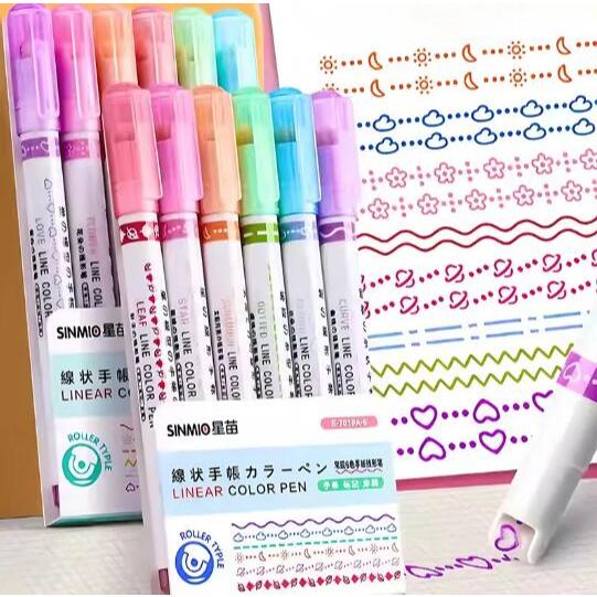 6pcs/set Kawaii Flowers Line Shaped Highlighter Pens Roller Tip Curve ...