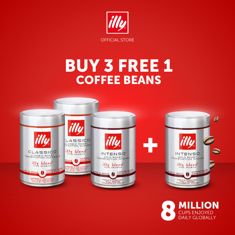 (3 + 1 Bundle) illy Whole Bean Coffee – Intenso Dark Roast/Classico/Decaffeinated Medium (250g ...