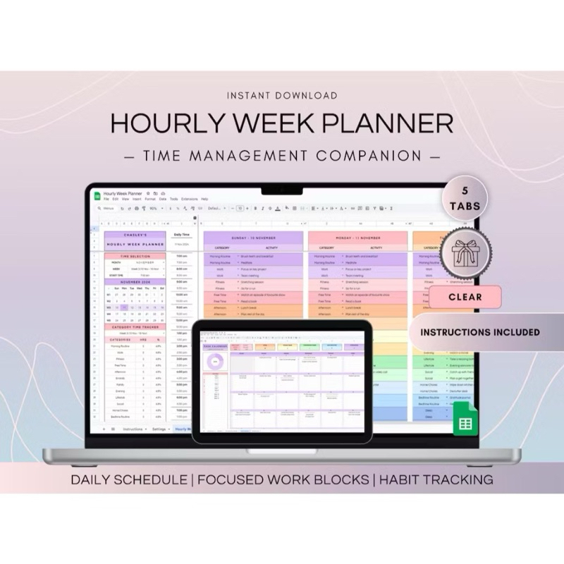 Hourly To-Do List Time Tracker Spreadsheet Time Blocking Google Sheets ...