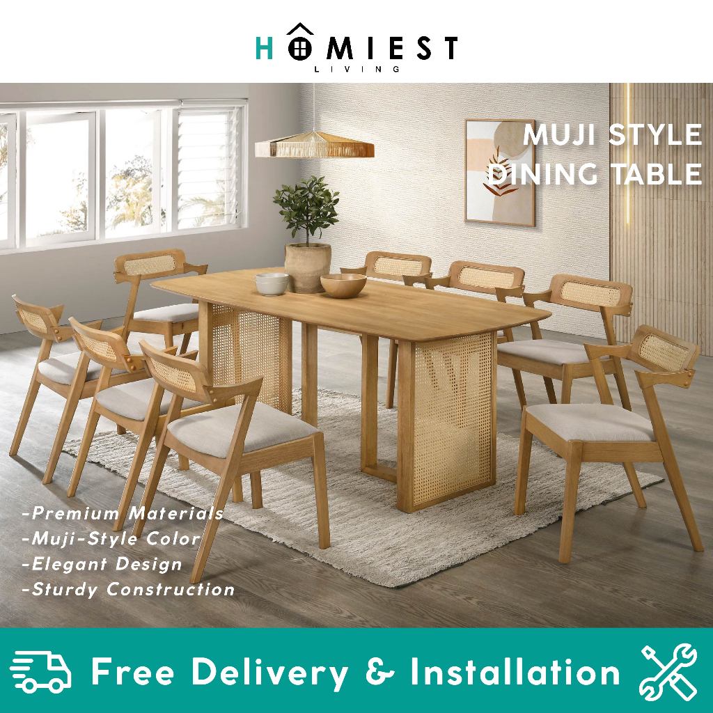 [HOMIEST] MAMU Solid Wood Rottan Muji Style Dining Set in Walnut ...