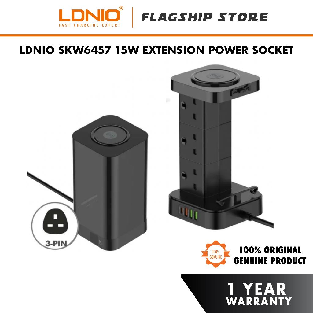 LDNIO SKW6457 15W Wireless Charger 2500W Tower Extension Power Socket ...
