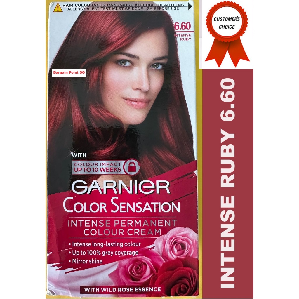 Garnier Hair Color Sensation Red Hair Dye Permanent Intense Ruby Red 6. ...